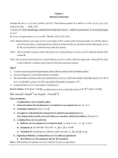 Relations And Functions Chapter Summary Pdf