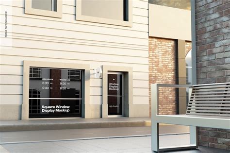 Premium Psd Square Window Display Mockup With Bench