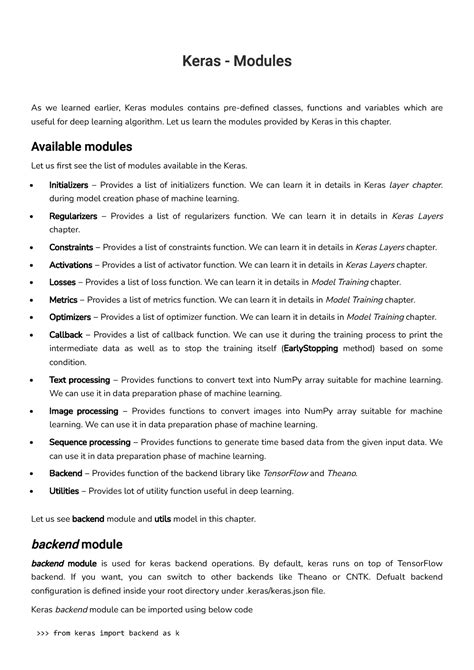 Keras Modules Let Us Learn The Modules Provided By Keras In This