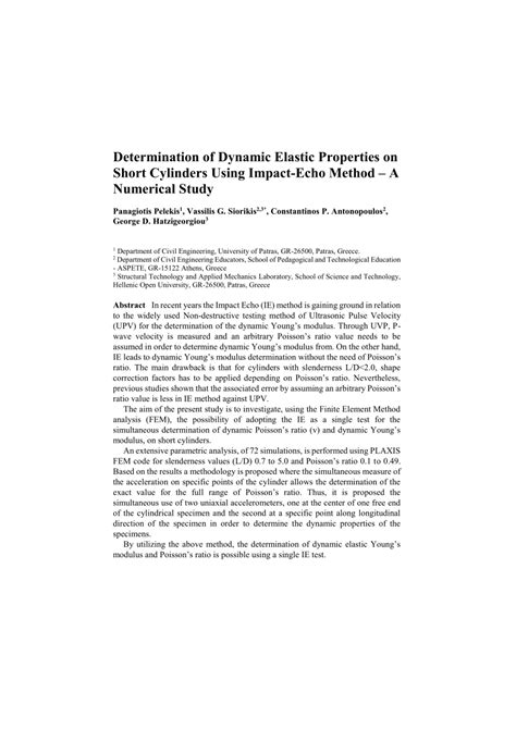Download Pdf Determination Of Dynamic Elastic Properties On Short Cylinders Using Impact Echo
