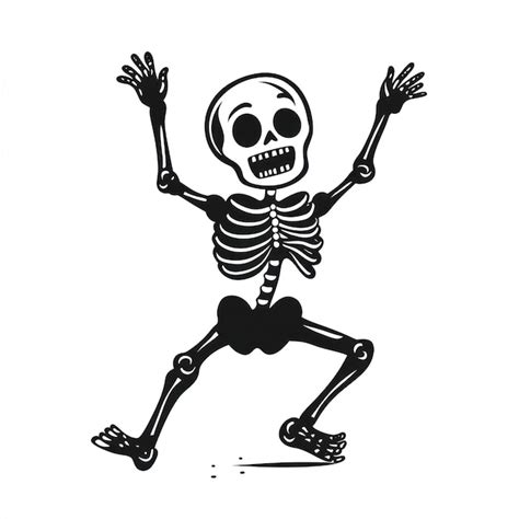 Cartoon Skeleton Halloween Dance Vector Clean Simple Black Premium Ai