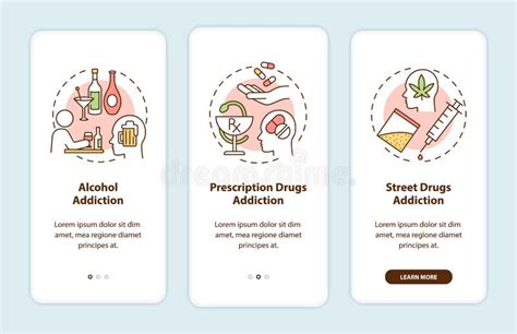 Addiction Types Onboarding Mobile App Page Screen With Concepts Stock Vector Illustration Of