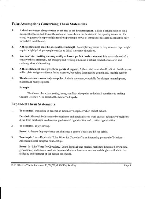 False Assumptions Concerning Thesis Statements A Thesis Statement