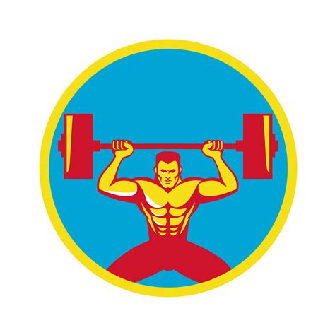 Weightlifter Lifting Weights Front Circle Retro 12825446 Vector Art At