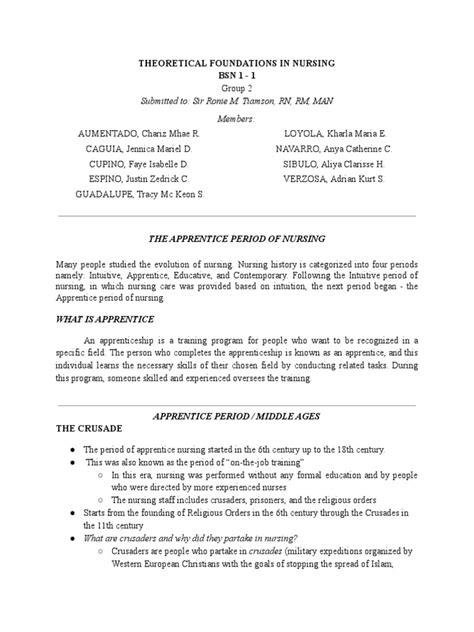 Theoretical Foundations Of Nursing During The Apprentice Period Pdf