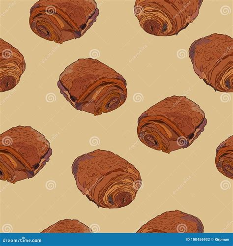 Chocolate Croissants Pain Au Chocolat Hand Draw Sketch Seamle Stock