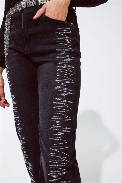 Straight Jeans In Black With Silver Strass Details In 2024 Straight