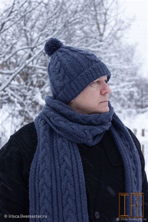 Шапка и шарф мужской вязаный комплект в интернет магазине на Ярмарке Мастеров Шапки Балахна