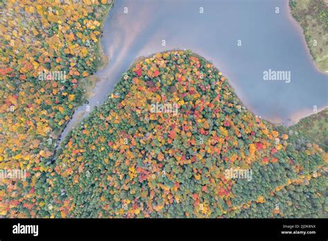 Colgate Lake In Upstate New York During Peak Fall Foliage Season Stock