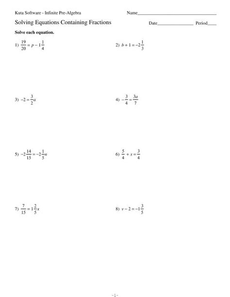 Equations Containing Fractions Kuta Software