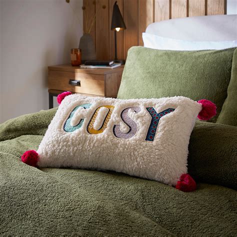 Dunelm Cream Cosy Embroidered Cushion 30cm X 50cm In 2024 Embroidered