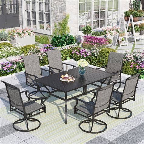 MF Studio 7 Piece Outdoor Patio Dining Set With 6 High Back Swivel