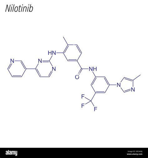 Skeletal Formula Of Nilotinib Drug Chemical Molecule Stock Vector