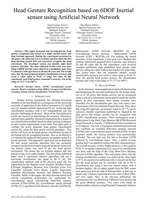 Pdf Head Gesture Recognition Based On 6dof Inertial Sensor Using Artificial Neural Network
