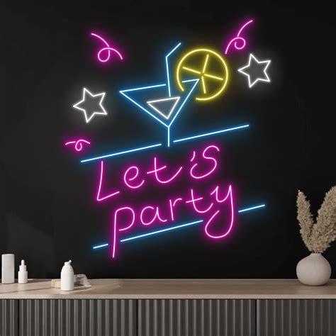 Glowneon Lets Party Cocktail Neon Sign Bar Pub Pool Party Decor