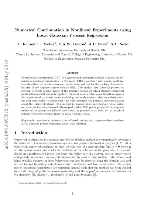 Pdf Numerical Continuation In Nonlinear Experiments Using Local