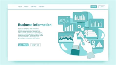 비즈니스 정보 사업가가 비즈니스 제어용 애플리케이션이 있는 스마트폰을 사용합니다 프리미엄 벡터