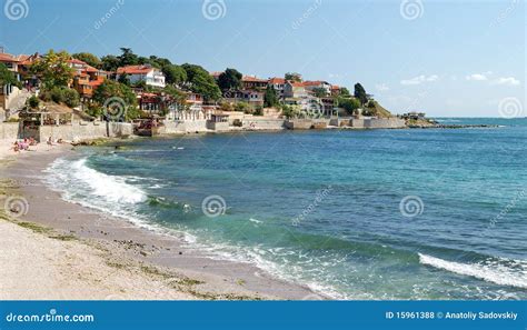Strand Auf Dem Schwarzen Meer In Nessebar Bulgarien Stockfoto Bild