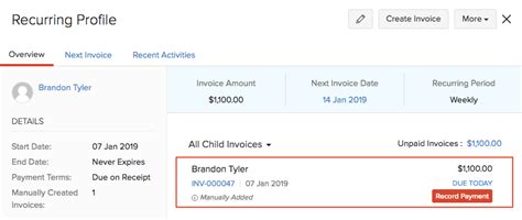 recurring invoice workflow help zoho books