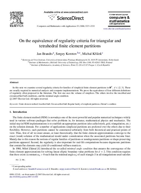 Pdf On The Equivalence Of Regularity Criteria For Triangular And