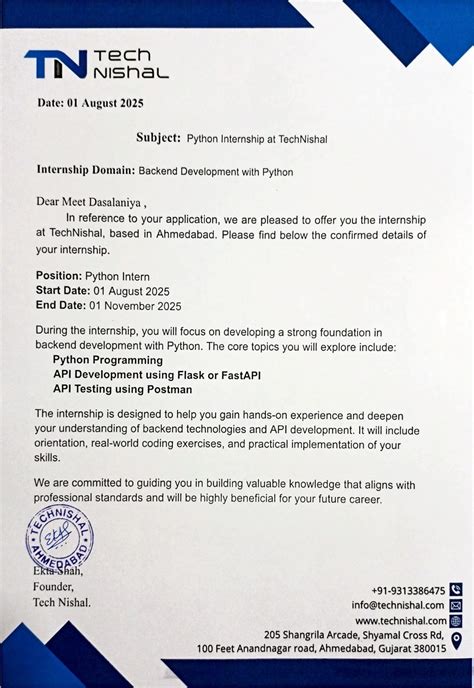 Python Internship Backenddevelopment Fastapi Flask Postman Technishal Apidevelopment