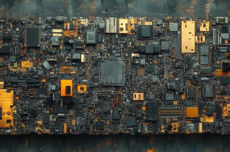 Microchips And Circuit Board Components Intricately Arranged In A Colorful Pattern Showcasing
