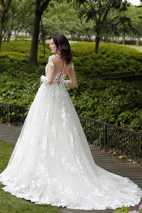 Luxury Yet Sexy Sheer 3d Flower Lace Wedding Dress Zooek