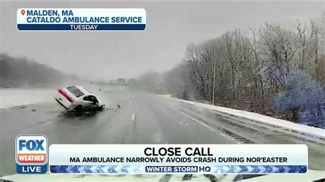 Massachusetts Ambulance Narrowly Avoids Rollover Crash On I 95 During