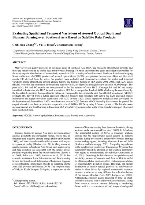 Pdf Evaluating Spatial And Temporal Variations Of Aerosol Optical
