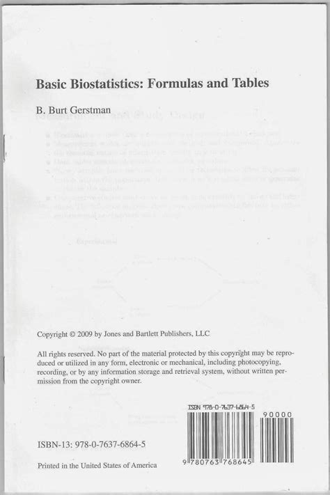 Basic Biostatistics Formulas And Tables 9780763768645 Medicine