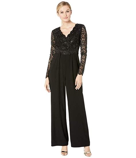 Womens Tahari By Asl Long Sleeve Stretch Lace And Crepe Jumpsuit Free