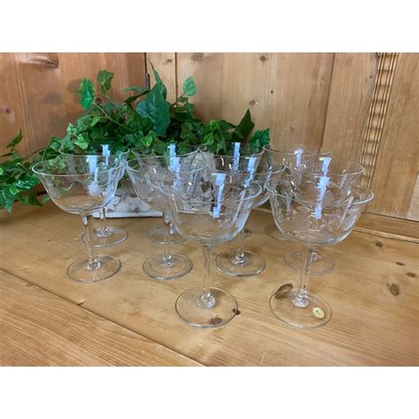 Vintage Etched Crystal Wine Glasses Set Of 10 Made In Romania