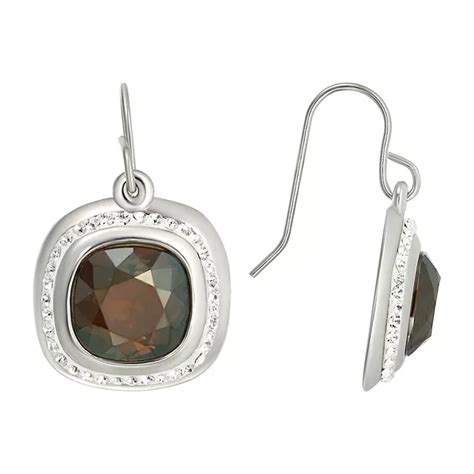 Forever Radiant Sterling Silver Bronze Cushion Crystal Halo Drop Earrings