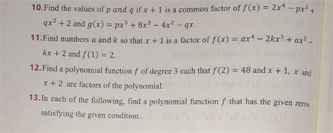 10 Find The Values Of P And Q If X 1 Is A Common Factor Of Fx 2x