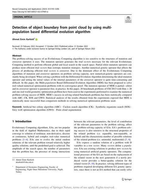 Detection Of Object Boundary From Point Cloud By Using Multi Population