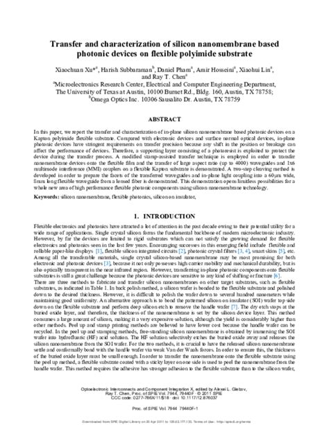 Pdf Transfer And Characterization Of Silicon Nanomembrane Based Photonic Devices On Flexible