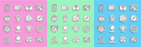 Set Line City Map Navigation Compass Push Pin Map Monitor With
