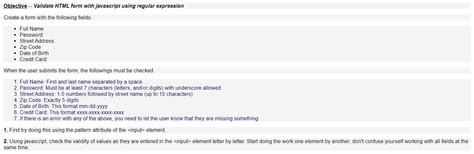 Solved Objective Validate HTML Form With Javascript Using Chegg