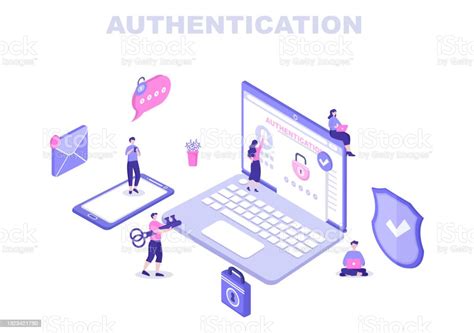 Authentication Security Vector Illustration Via Phone Or Computer For Code Message Shield And