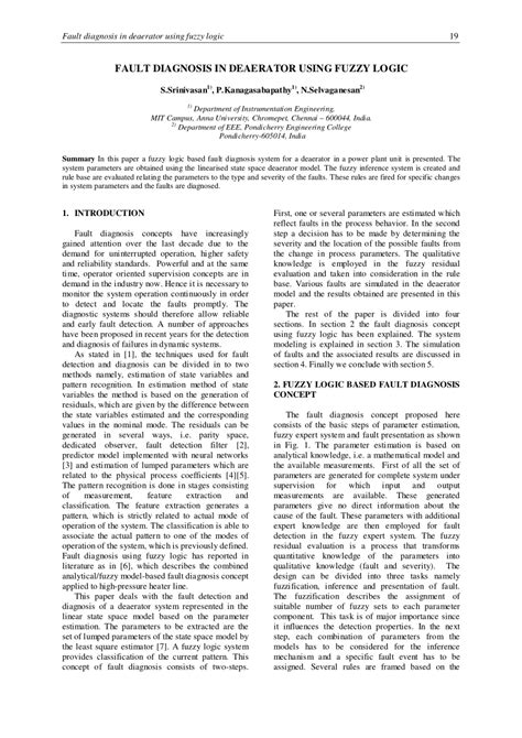 pdf fault diagnosis in deaerator using fuzzy logic
