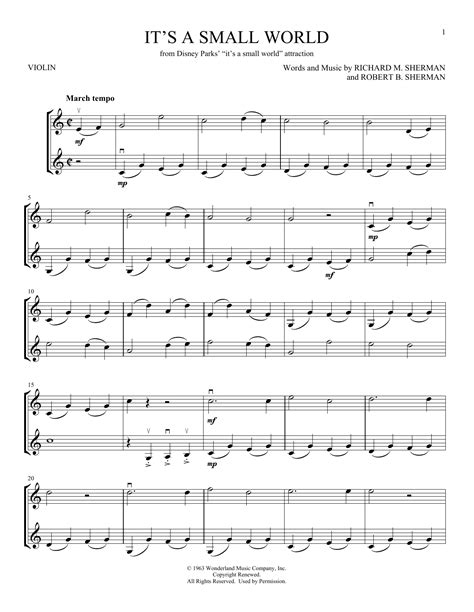 Its A Small World By Sherman Brothers Sheet Music For Violin Duet At