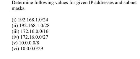 Solved Determine following values for given IP addresses and | Chegg.com