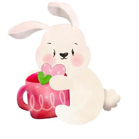 아주 귀여운 토끼 손 그림 그리기의 수채화 그림 프리미엄 벡터