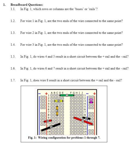 Solved 1 Breadboard Questions 1 1 In Fig 1 Which Rows Chegg