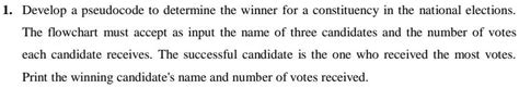 Pseudocode Only Develop Pseudocode To Determine The Winner For A