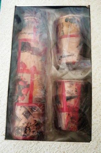 Copper Bottle Set With 2 Glasses For Good Ayurvedic Effect Multicolor