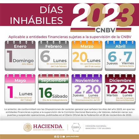 Calendario CNBV 2023 Comisión Nacional Bancaria y de Valores