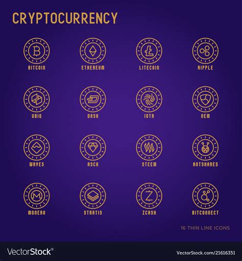 Cryptocurrency Thin Line Icons Set Royalty Free Vector Image