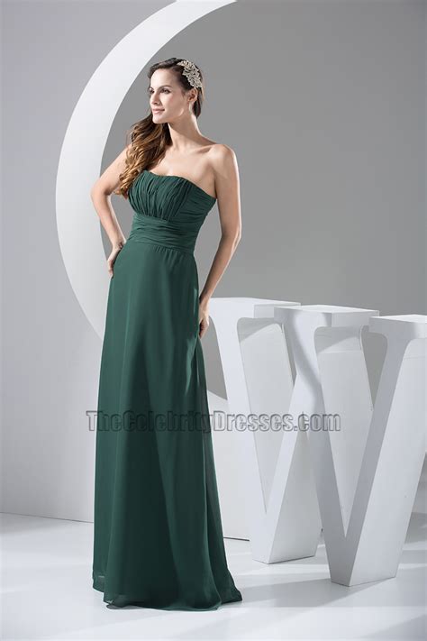 Dark Green Strapless Chiffon Floor Length Prom Gown Evening Dress