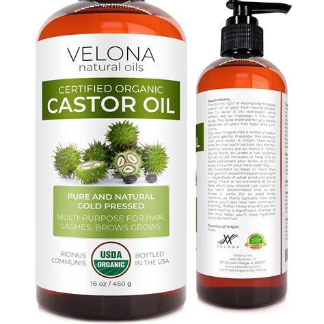 Velona Usda Certified Organic Castor Oil 16 Oz With Pump